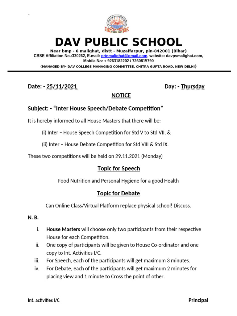 Dav Public School Notice 25 | PDF