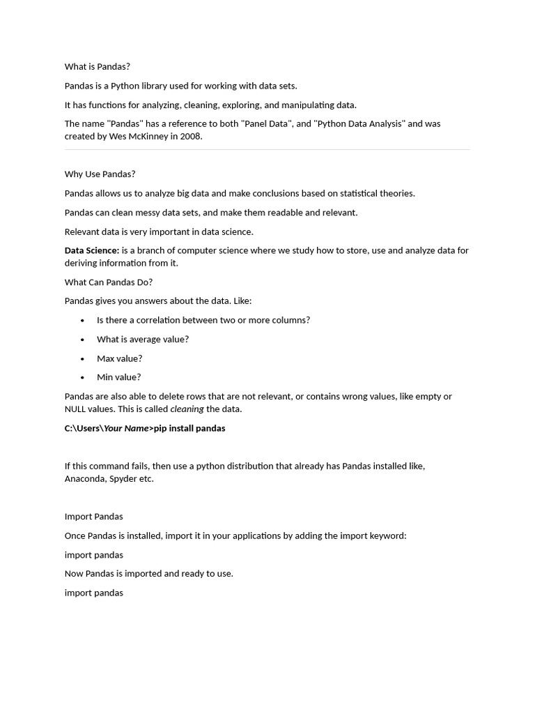 Pandas | PDF | Comma Separated Values | Scatter Plot