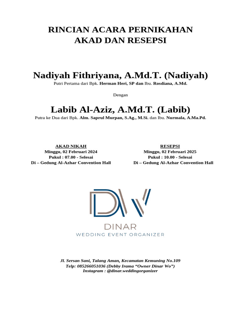 Rincian Acara Pernikahan Nadiyah & Labib | PDF