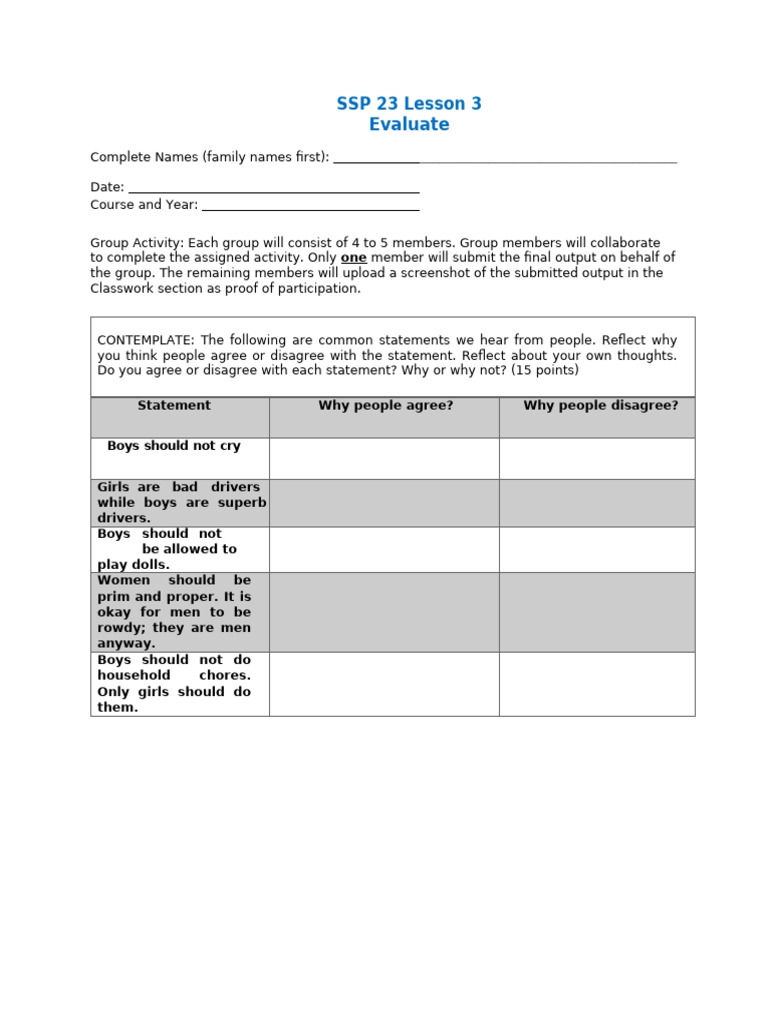 SSP 23 Lesson 3- Answer Sheet | PDF