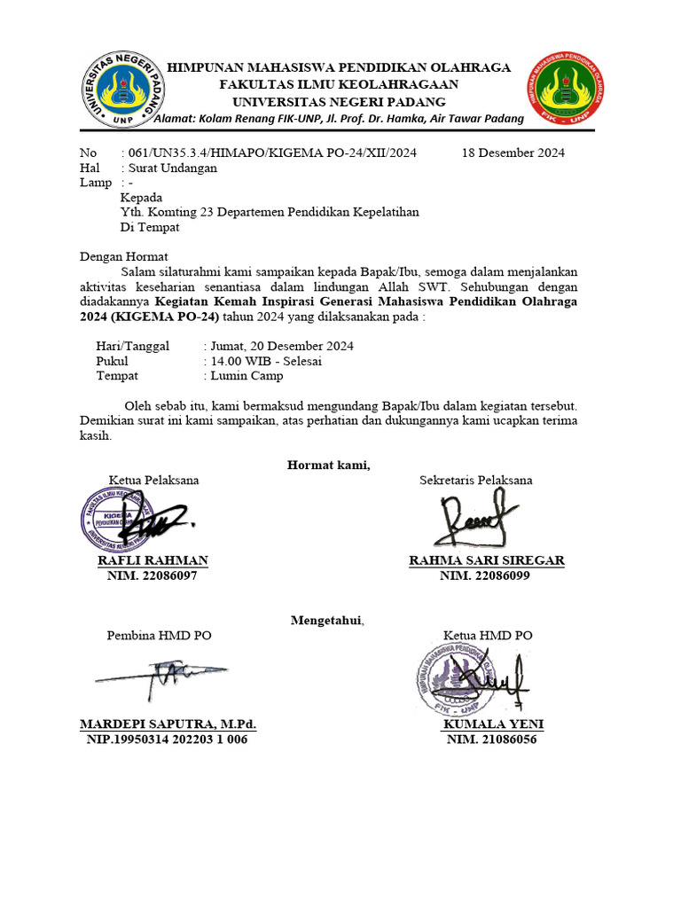 Undangan Kegiatan KIGEMA PO-24 2024 | PDF