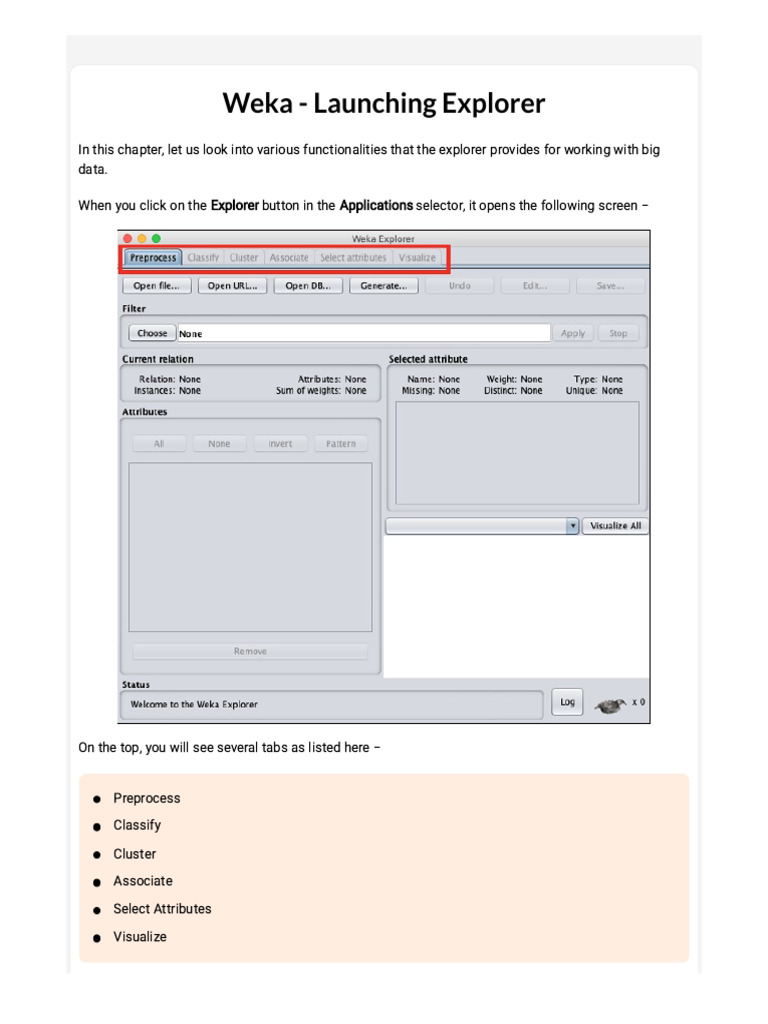 Weka - Launching Explorer3 | PDF