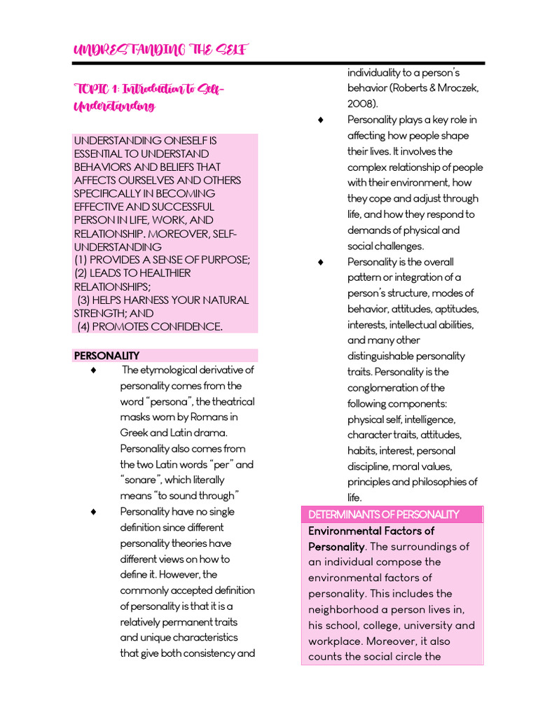 Topic 1 - Introduction To Self Understanding Transes | PDF ...