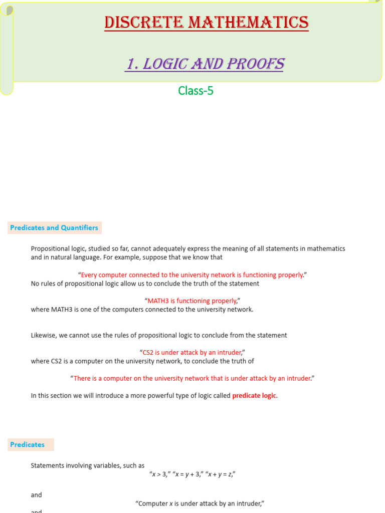 Discrete Class 5 | PDF | Logic | First Order Logic