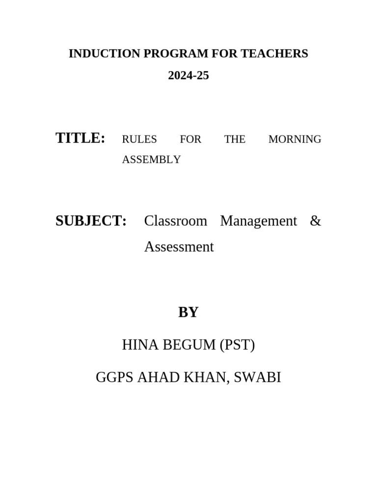 Morning Assembly Rules for Teachers | PDF | Teachers