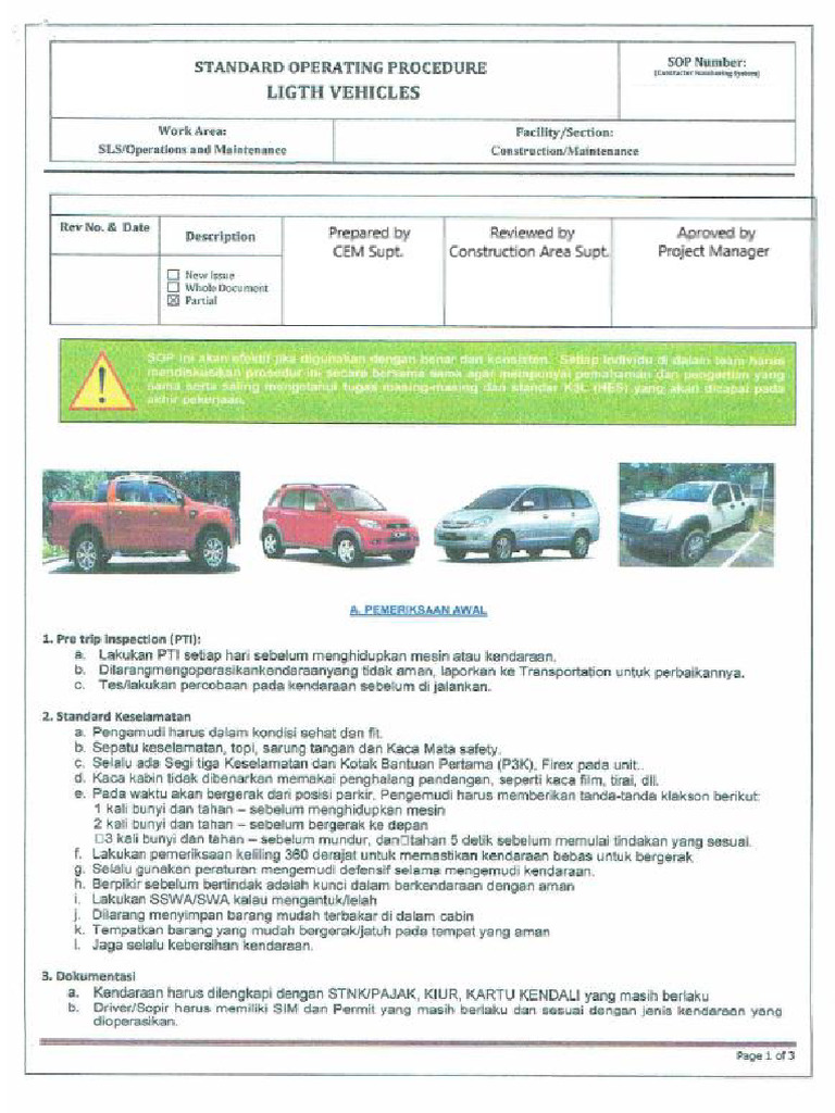 SOP Light Vehicle New | PDF