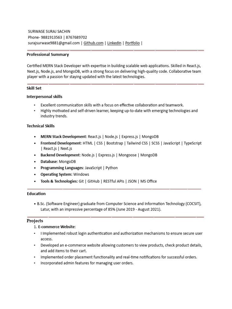 Suraj_Surwase_REACT_DEVELOPER | PDF | Java Script | Software