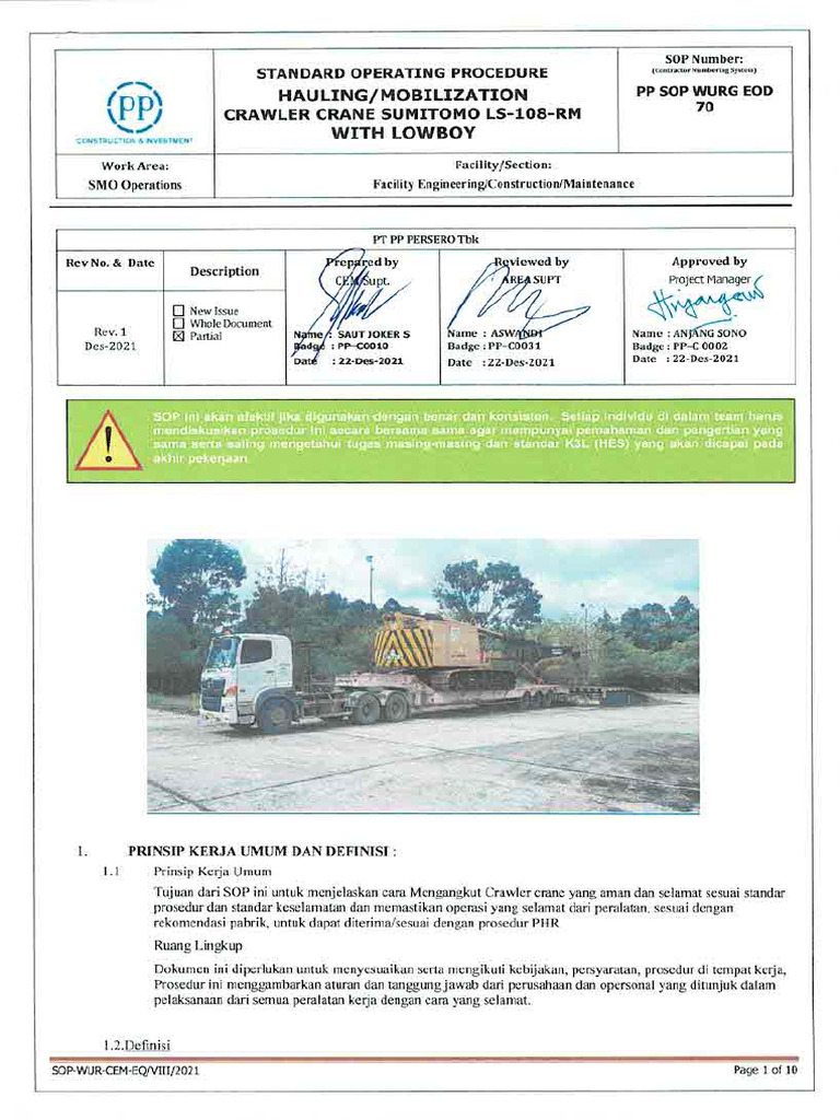 QSOP Hauling-Mobilization Crawler Crane Sumitomo - 004814 | PDF