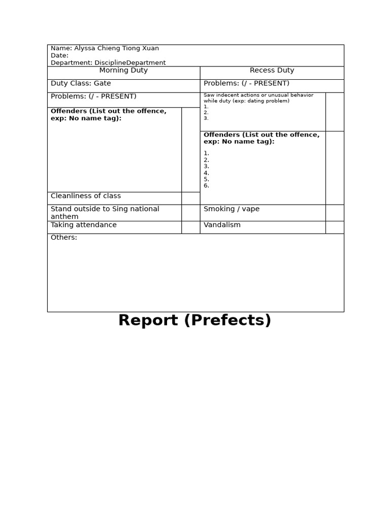 Report Format (Prefects) | PDF