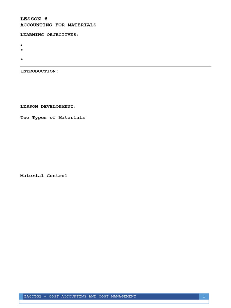 Lesson 06 Accounting for Materials | PDF | Inventory | Business