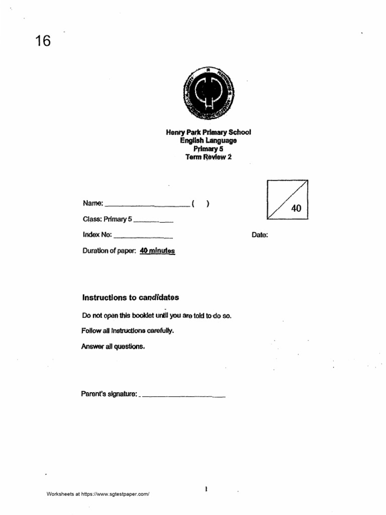 P5 English CA2 2019 Henry Park Exam Papers | PDF