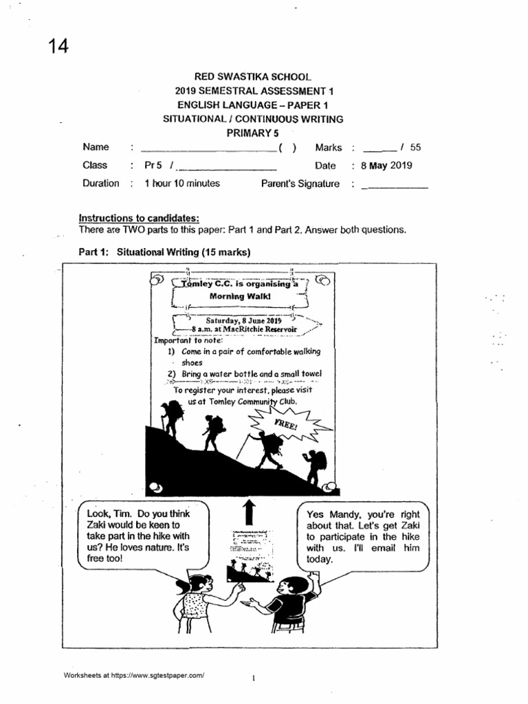 P5 English SA1 2019 Red Swastika Exam Papers | PDF