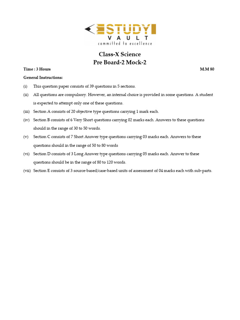 X Science Pre-Board-2 Mock-2 24-25 | PDF | Molecules | Salt (Chemistry)