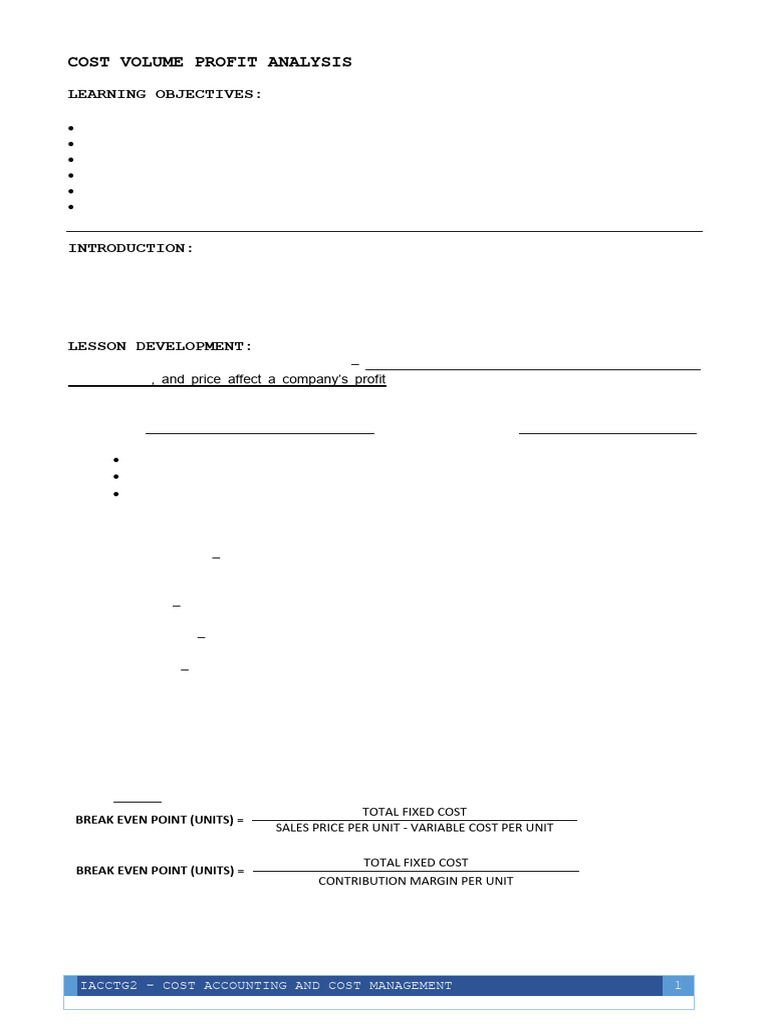 Lesson 04 Cost Volume Profit Analysis | PDF | Financial Accounting ...