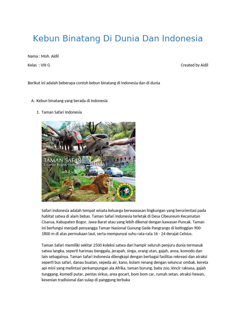 Kebun Binatang Terkenal di Dunia dan Indonesia | PDF