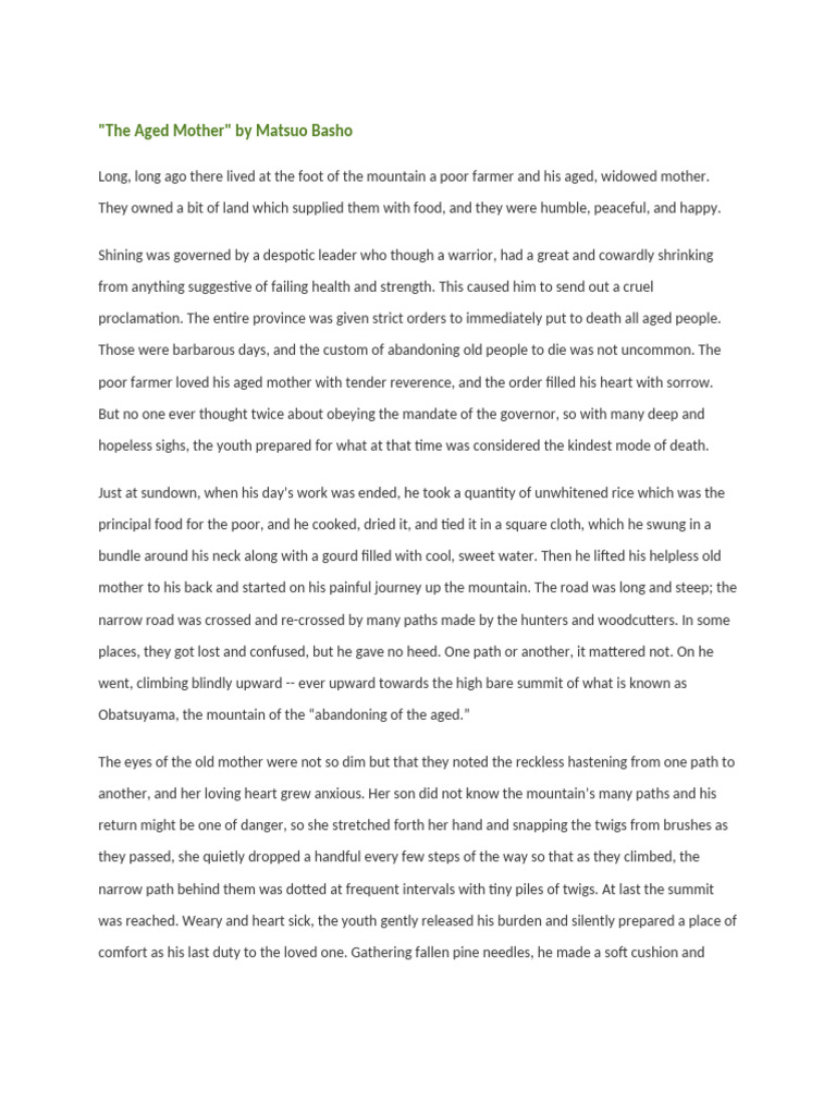The Aged Mother Story | PDF
