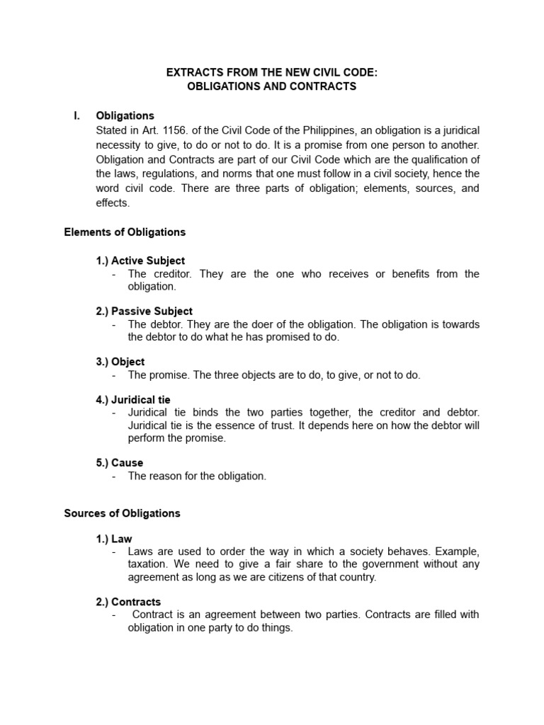 Philippine Civil Code: Obligations & Contracts | PDF | Law Of ...