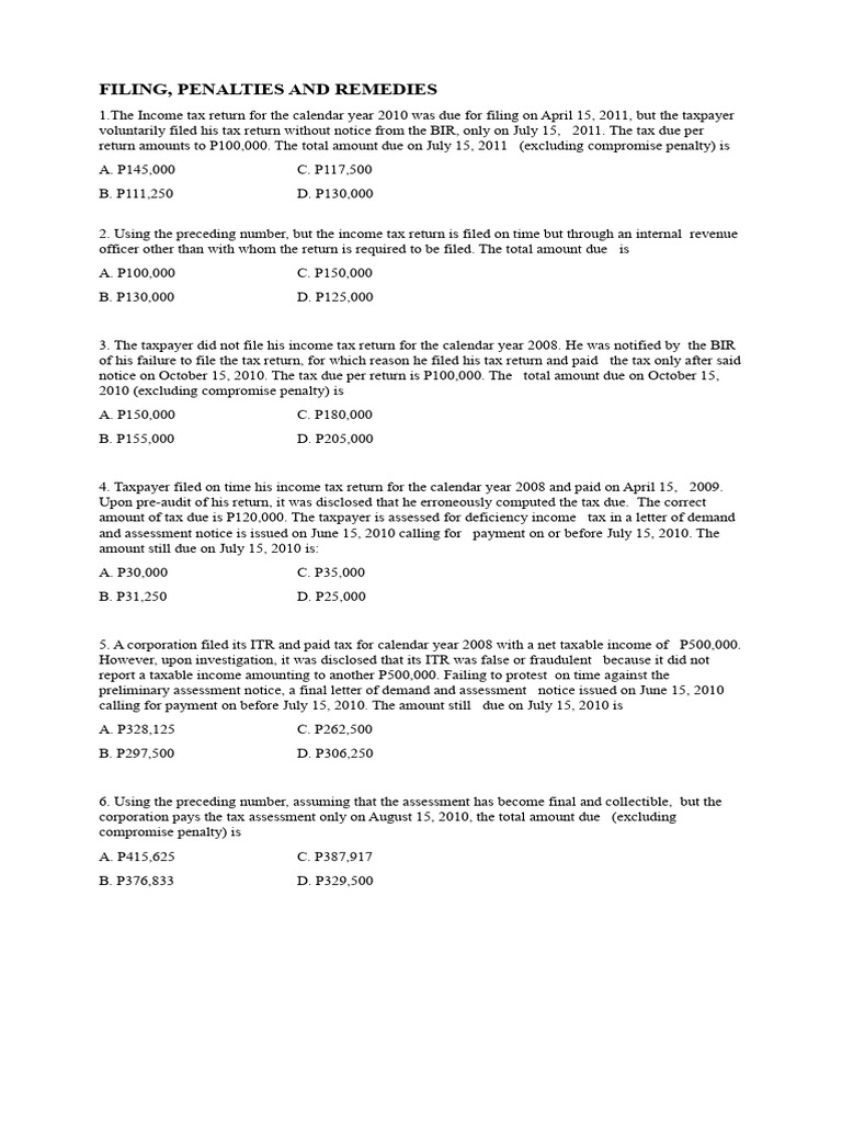 Tax Filing, Penalties and Remedies - CPAR Reviewer | PDF | Taxes | Internal Revenue Service