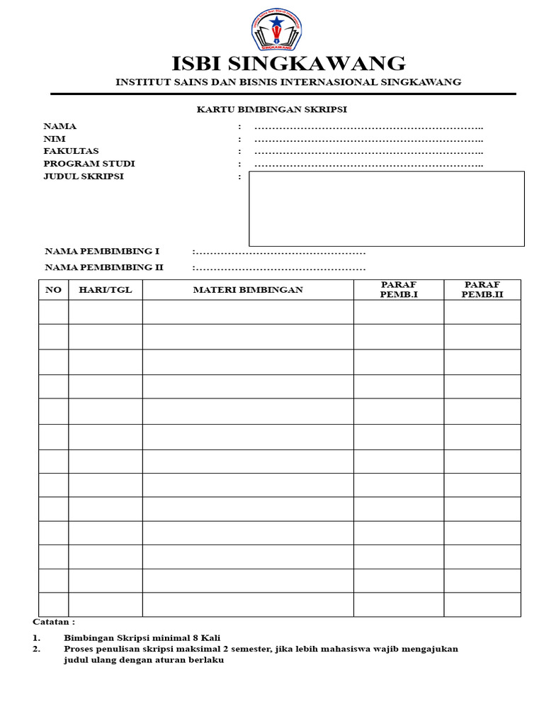 Kartu Bimbingan Skripsi ISBI | PDF