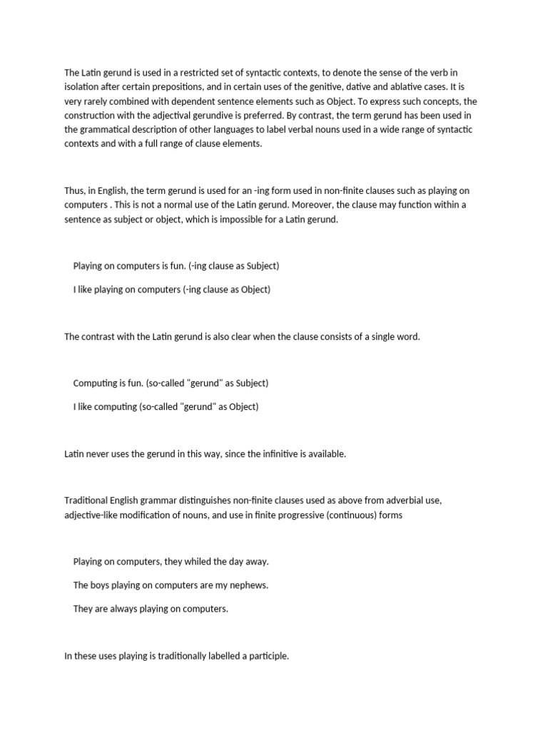 The Latin Gerund Is Used in A Restricted Set of Syntactic Contexts ...
