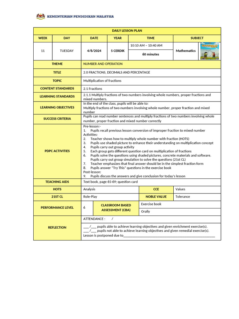 RPH MATE DLP Y5 V2 Topic 2C | PDF | Lesson Plan | Teachers