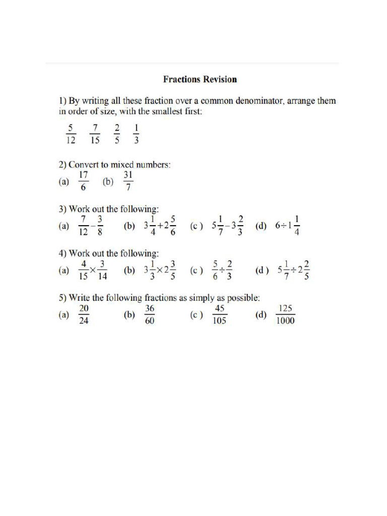 Fraction Operations Worksheet | PDF
