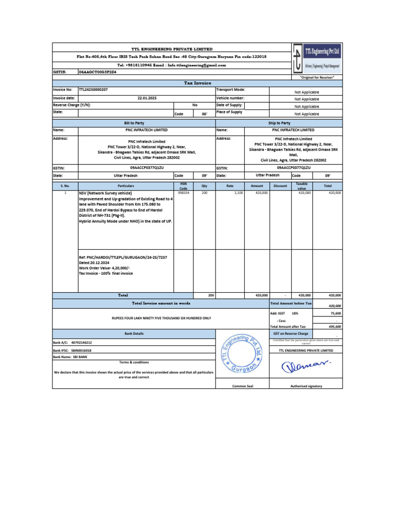 Tax Invoice-TTL2425-207 PNC Infratech Limited | PDF | Taxes | Government Finances