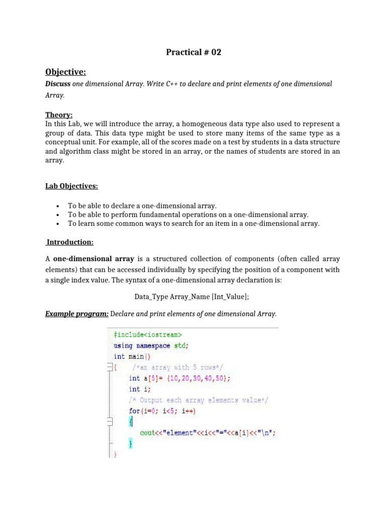 DSA-LAB - 02 (One Dimensional Array) | PDF