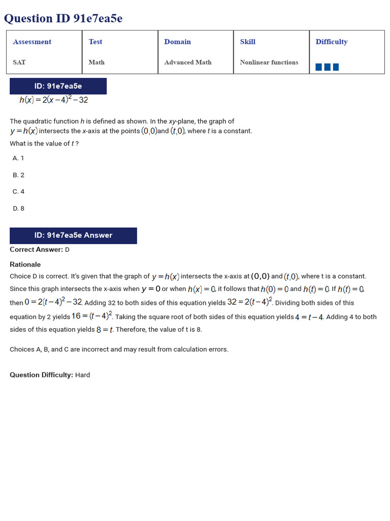 SAT Suite Question Bank - quadratic function-m&h | PDF | Equations ...