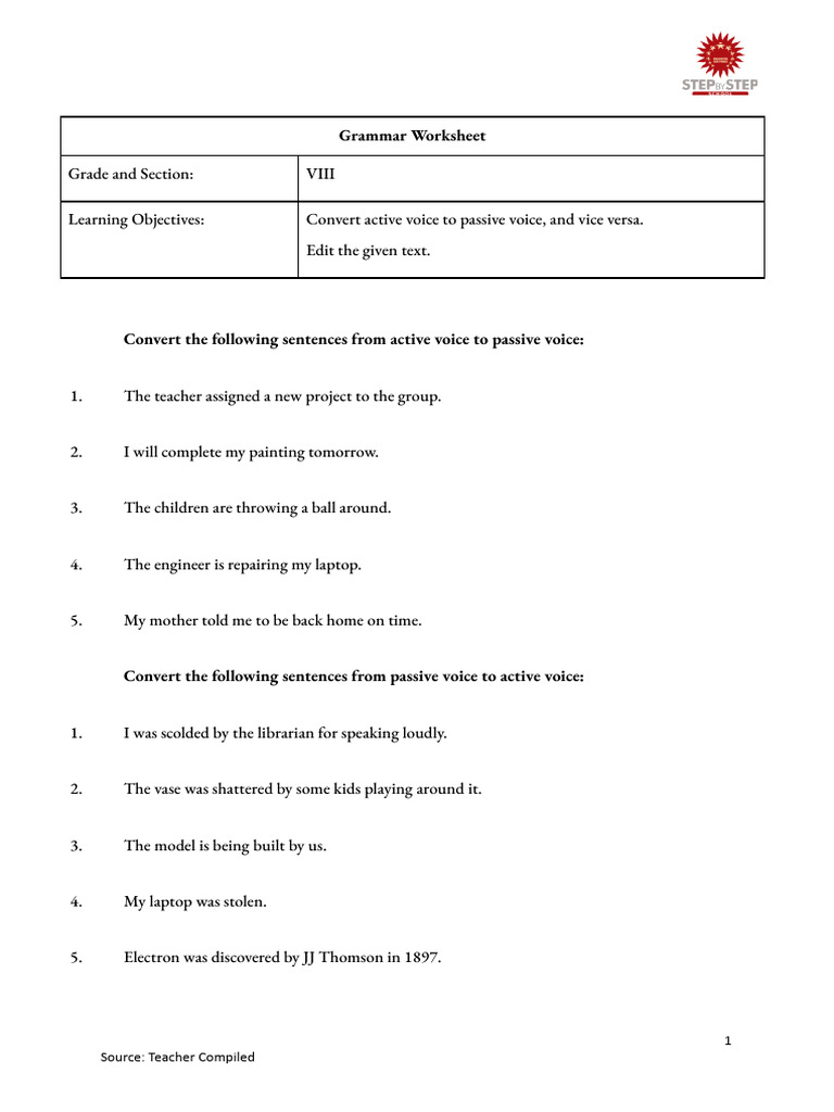 Grammar Worksheet Grade 8 | PDF