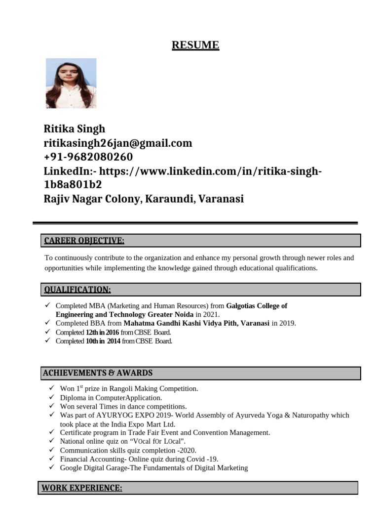 ritika new resume format | PDF | Business