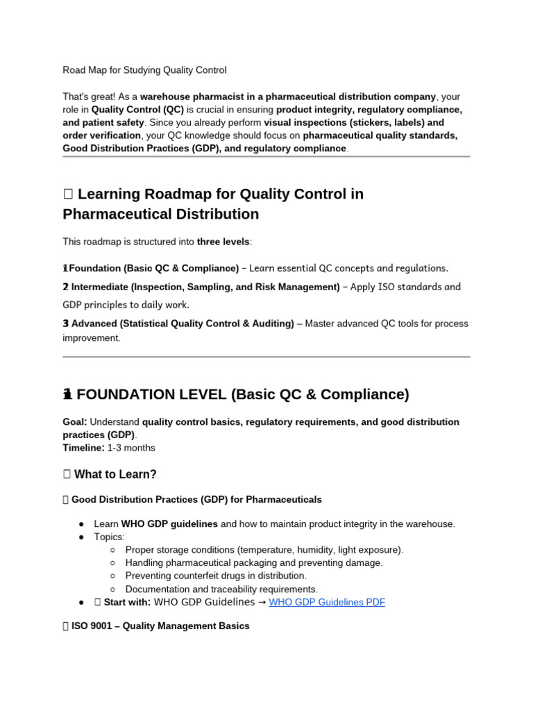 Road Map For Studying Quality Control | PDF | Quality Management System ...