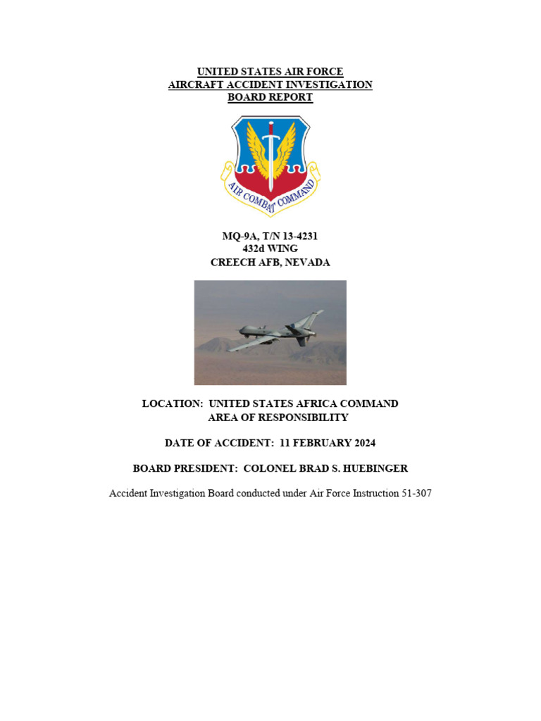 11 FEB 24, ACC, MQ-9A, CREECH AFB, AIB REPORT | PDF | Aviation
