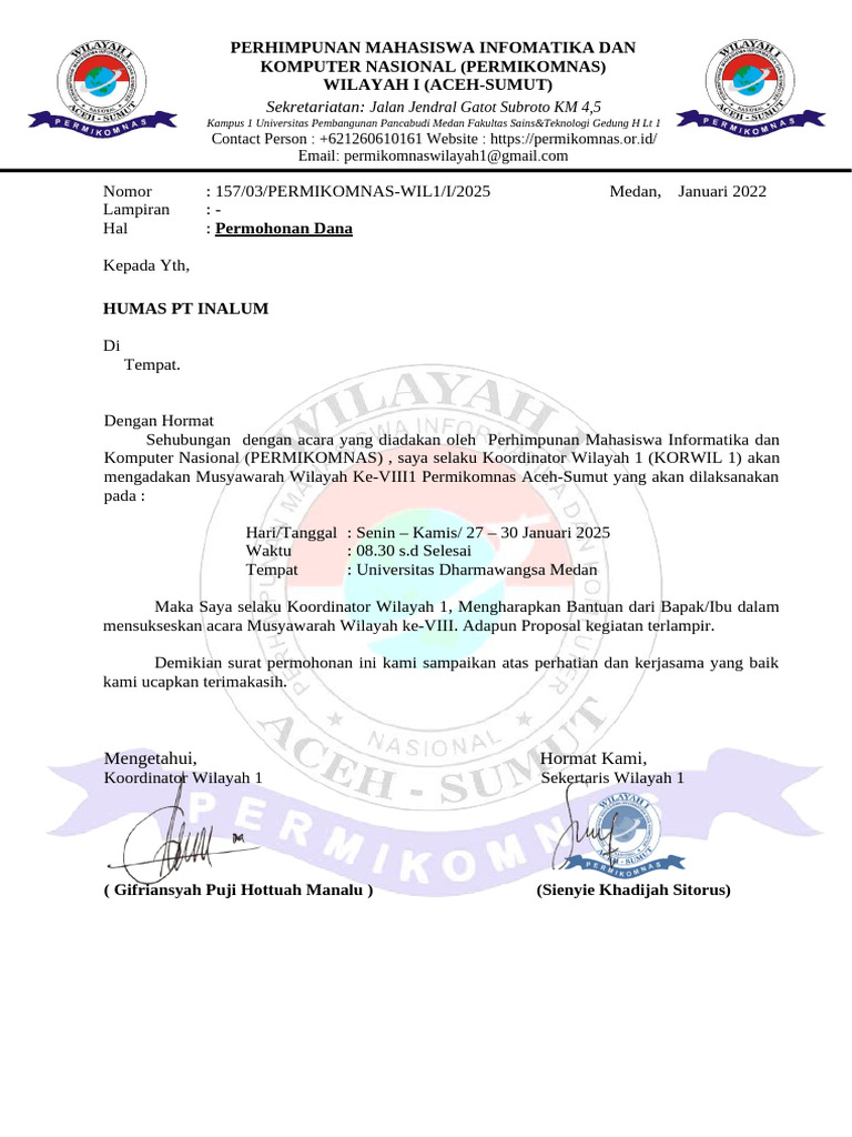 Permohonan Dana INALUM | PDF