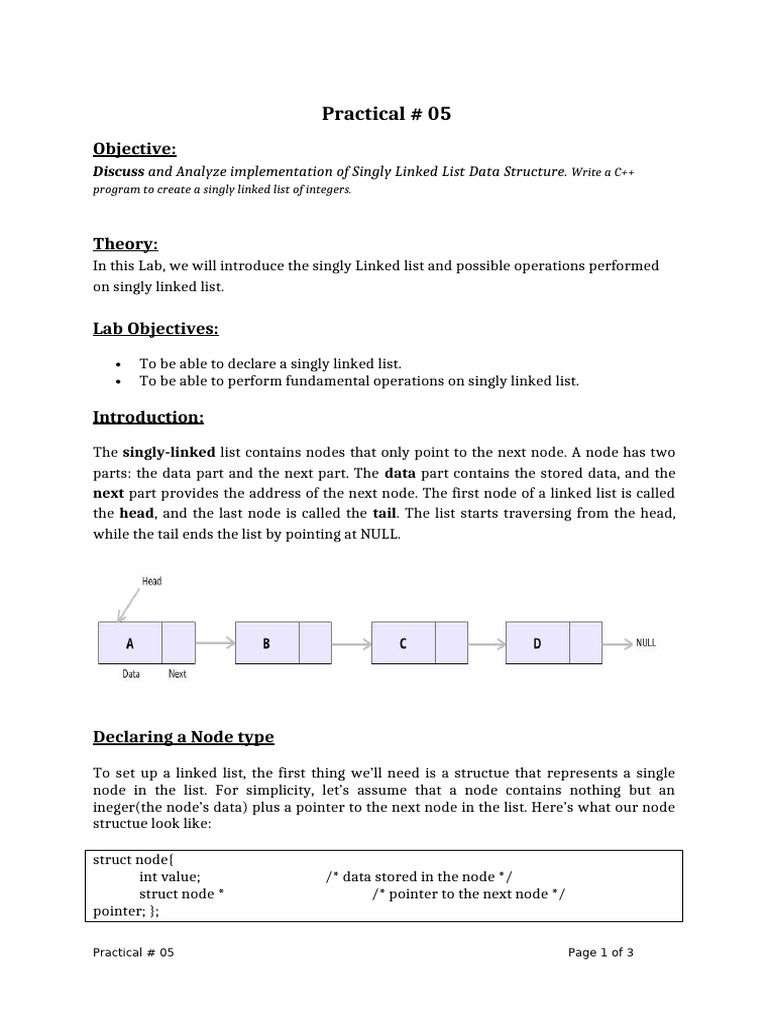 Dsa-Lab - 05 (Singly Linked List) | PDF | Pointer (Computer Programming) | Data