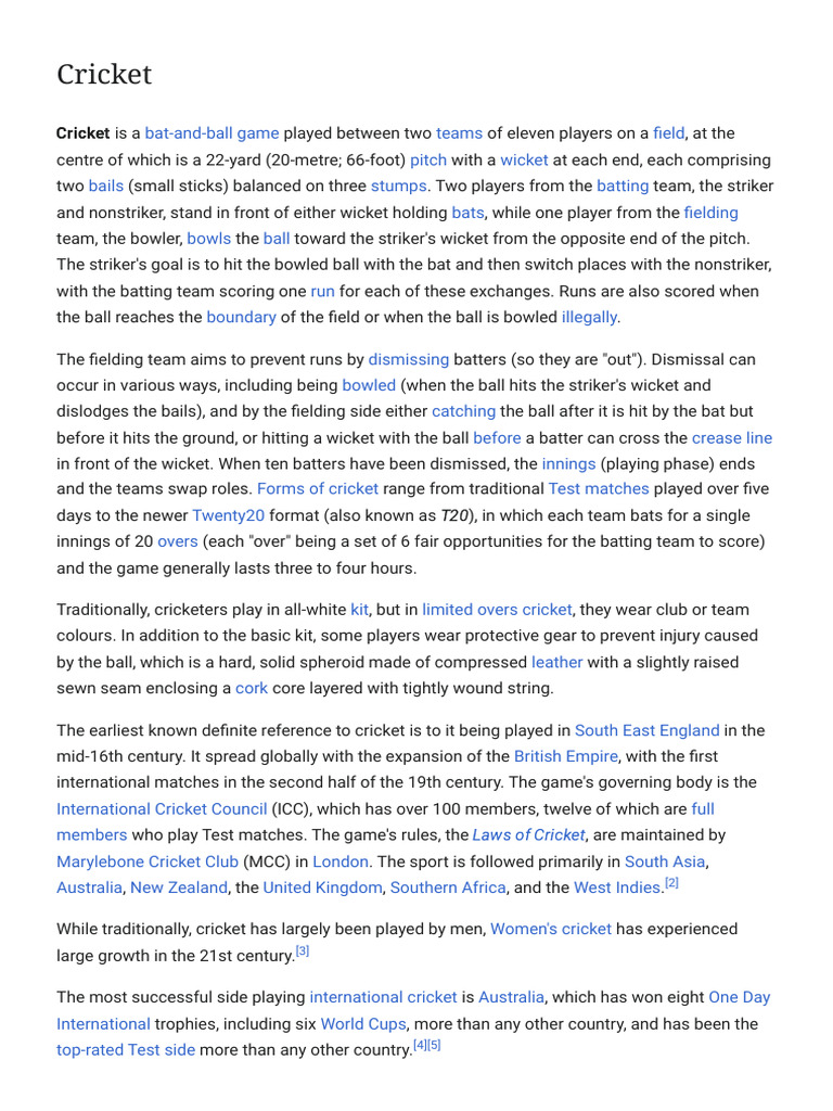 Cricket - Wikipedia | PDF | Cricket | Sports