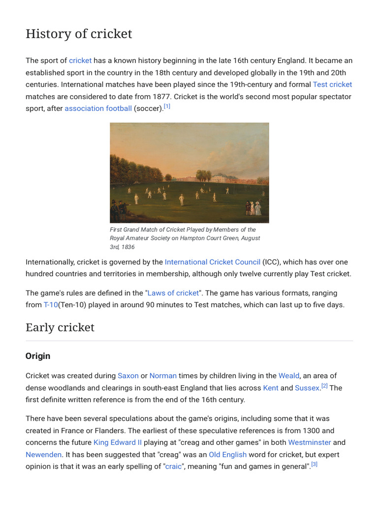 History of Cricket - Wikipedia | PDF | Cricket | Bowling (Cricket)