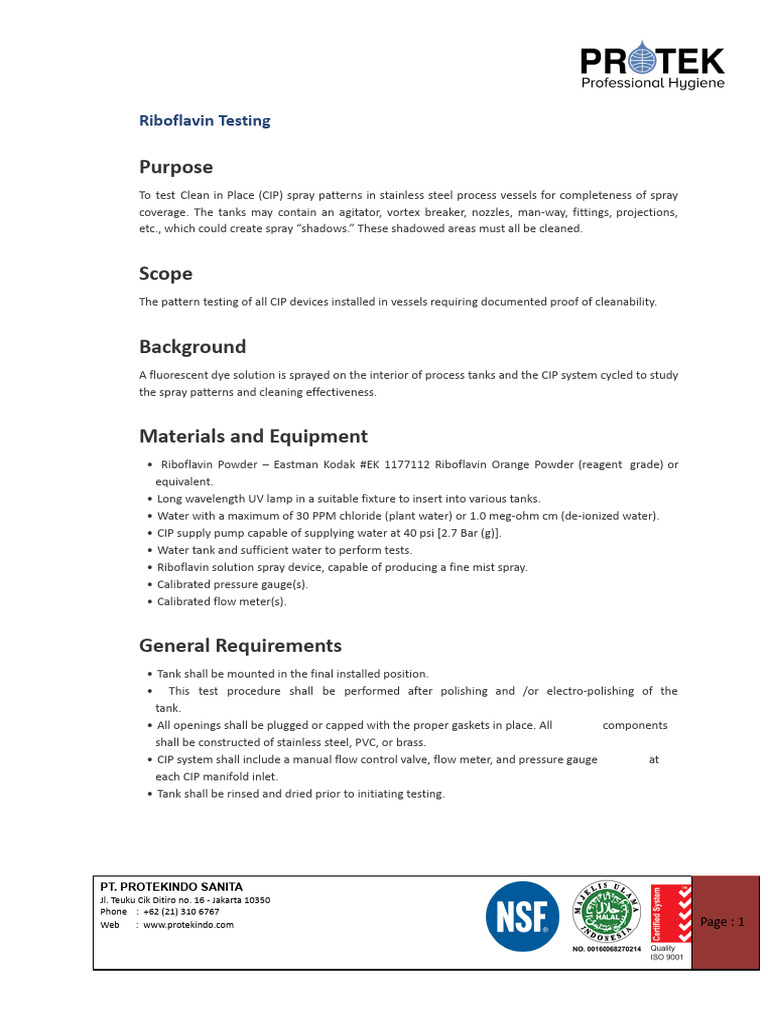 Riboflavin Testing for CIP Spray Coverage | PDF