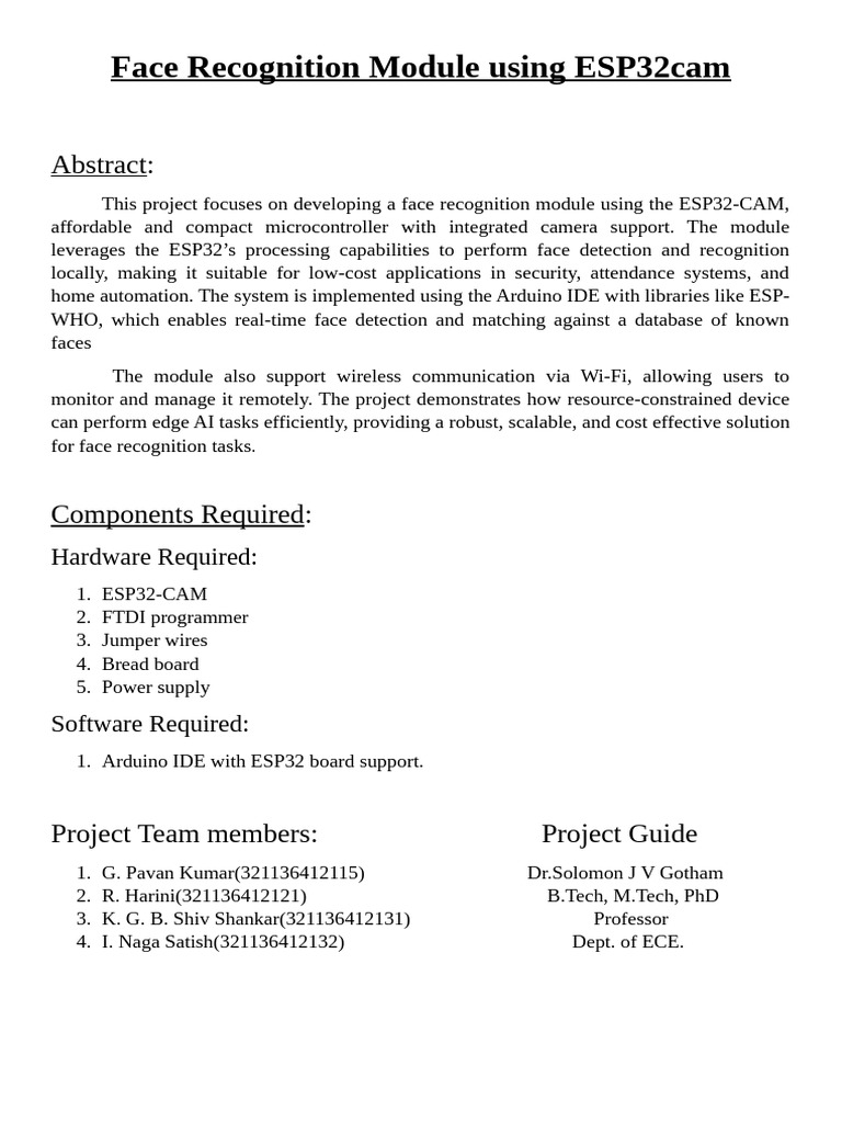 Face Recognition Module Using ESP32cam PDF | PDF
