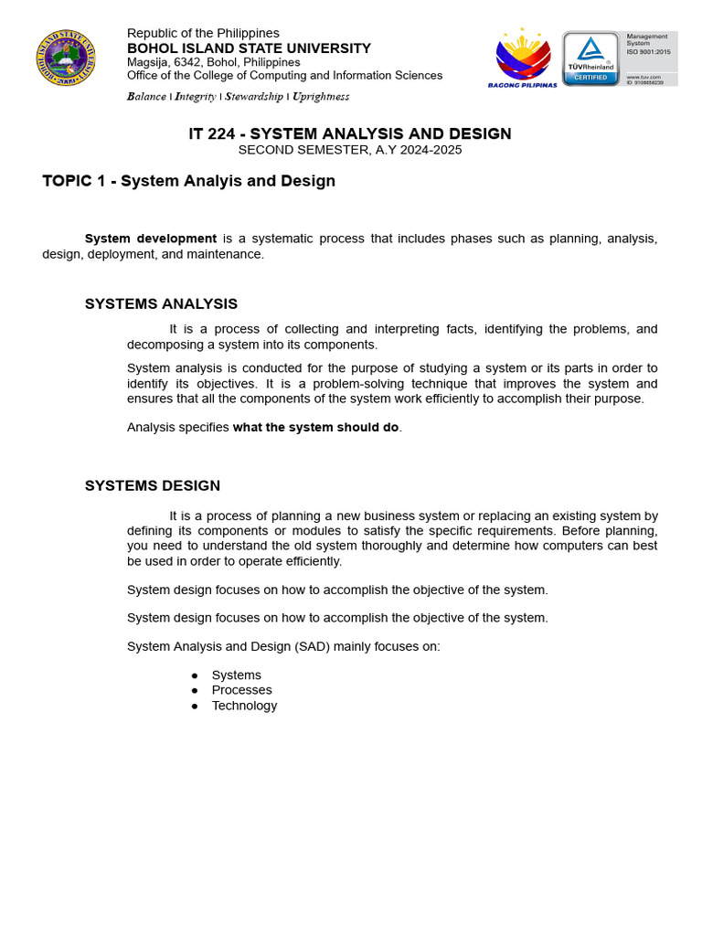 Topic 1- SAD | PDF | System | Feedback