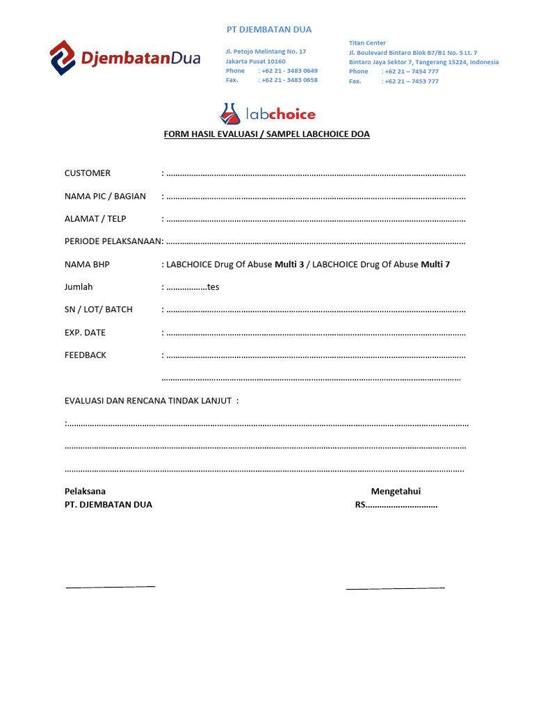 Form Evaluasi Sample LBC Doa-1 | PDF
