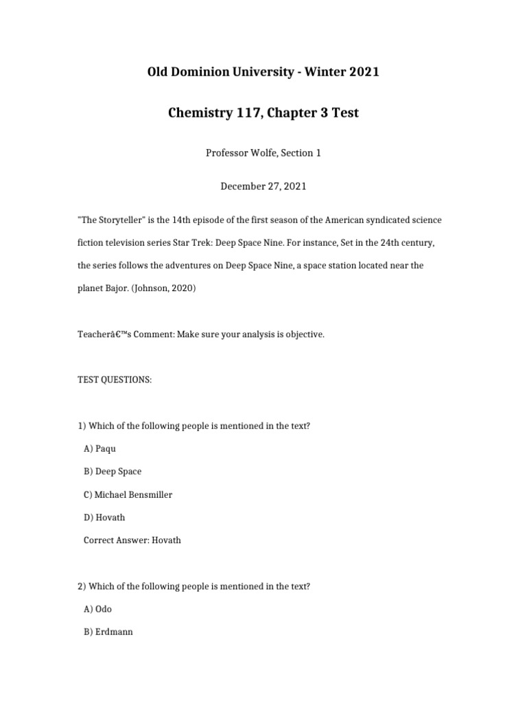 Chemistry 117 Chapter 3 Test | PDF