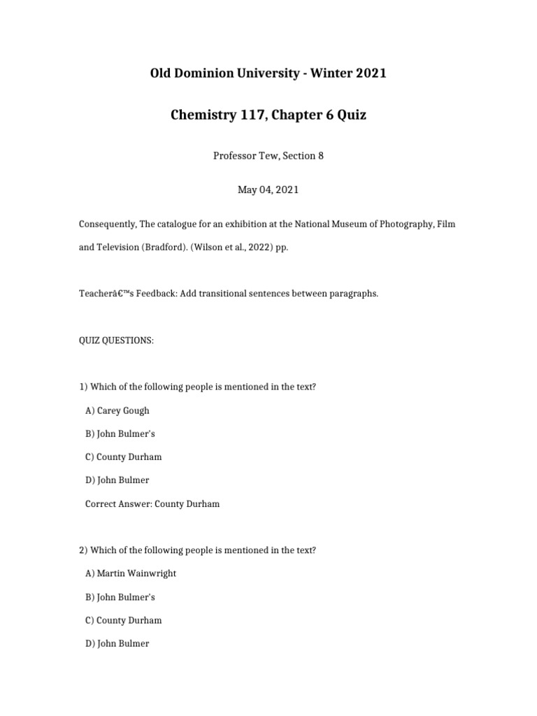 Chemistry 117 Chapter 6 Quiz | PDF