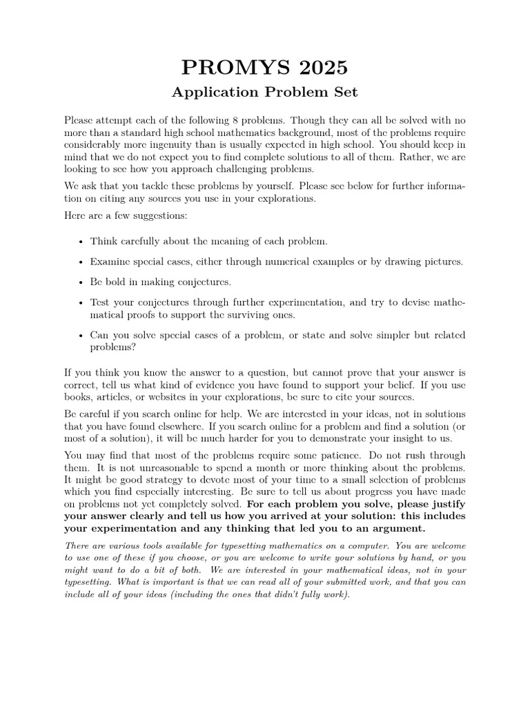 PROMYS 2025 Math Problem Set | PDF | Conjecture | Vertex (Graph Theory)