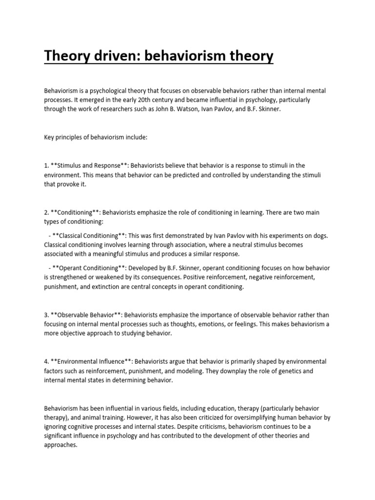 Theory Driven (Behaviourism Theory) | PDF | Behaviorism | Reinforcement