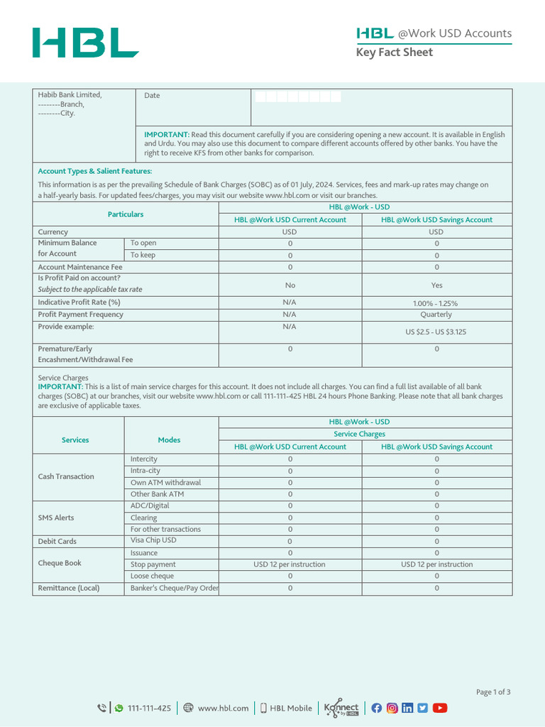HBL @Work USD Accounts Overview | PDF | Transaction Account | Banks