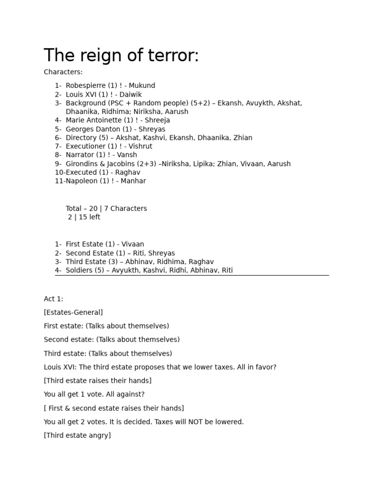 "The Reign of Terror: A Dramatic Overview" | PDF | Maximilien ...