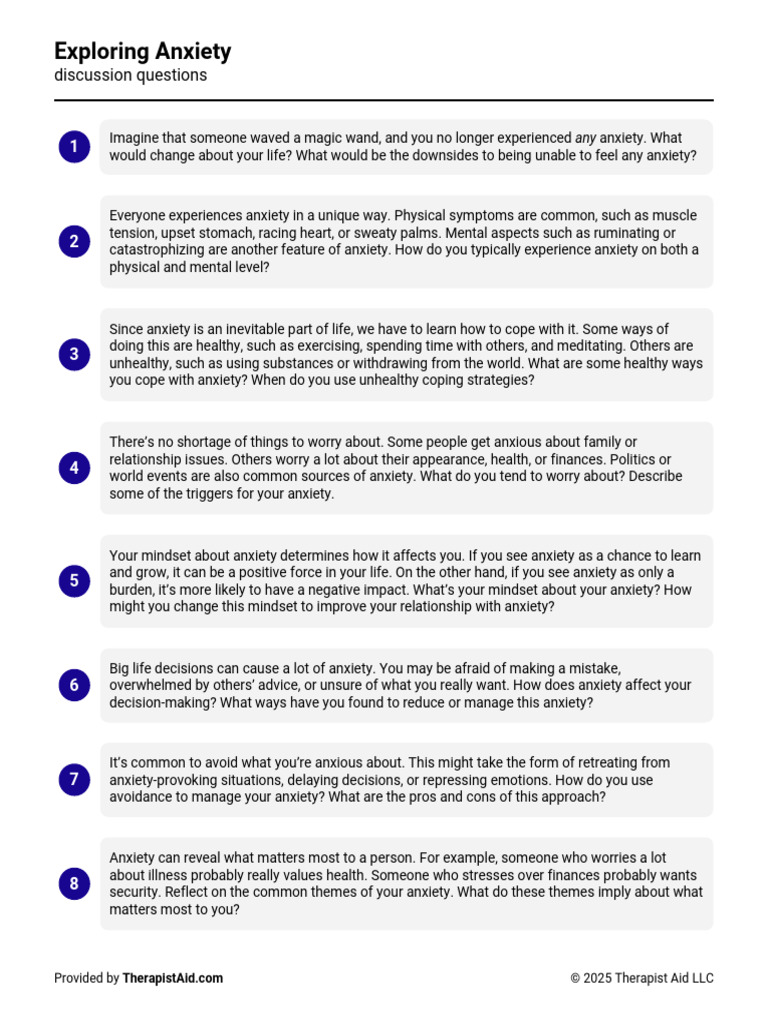 Discussion Questions on Overcoming Anxiety | PDF | Anxiety | Mental Health