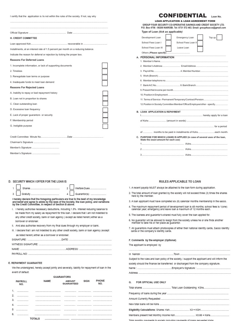 Loan Application Form for SACCO Members | PDF | Loans | Credit