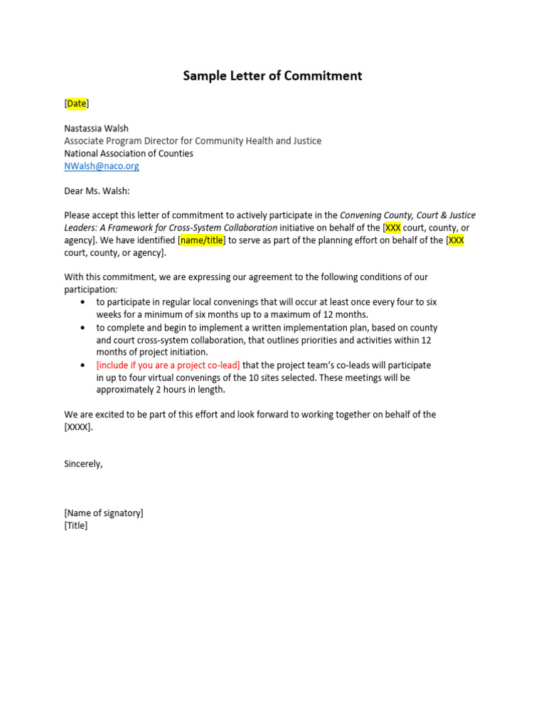 Sample Letter of Commitment | PDF